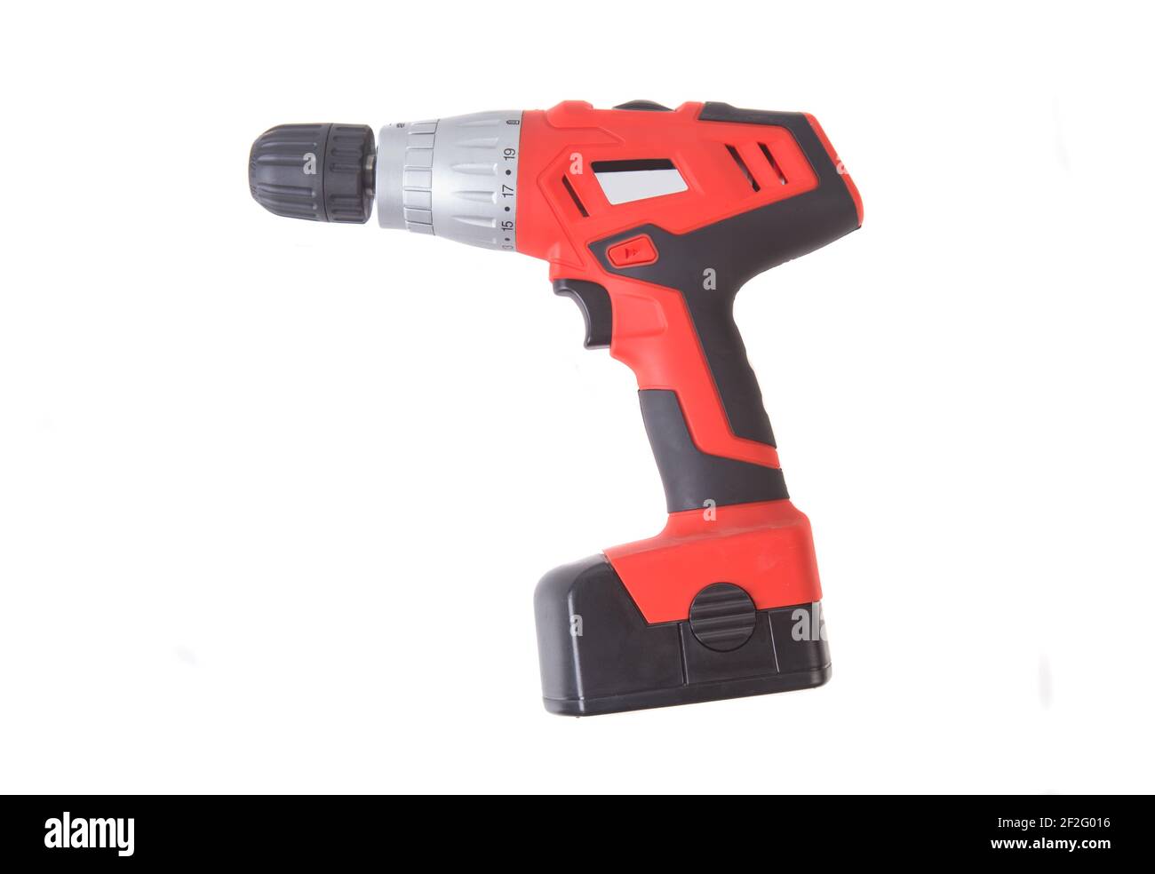 Modern cordless drill isolated on white. Close-up Stock Photo - Alamy