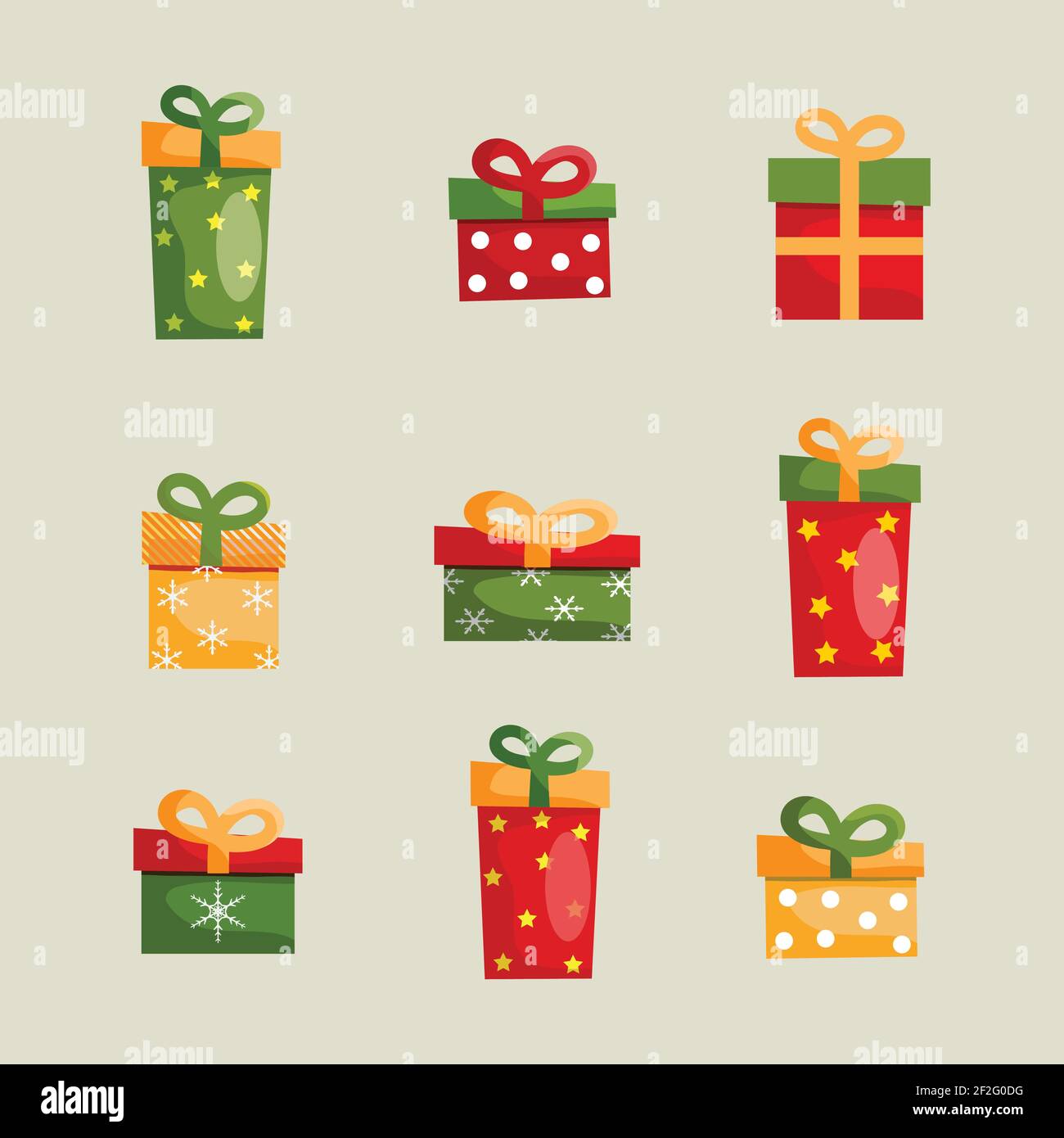 Colorful Christmas present boxes set of different shapes with ribbon ...