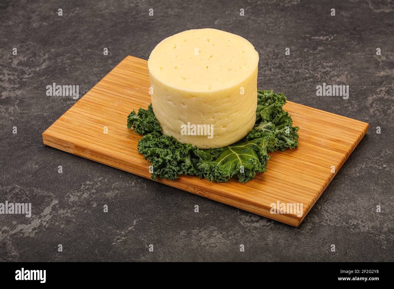 Yellow round dairy soft cheese piece Stock Photo - Alamy