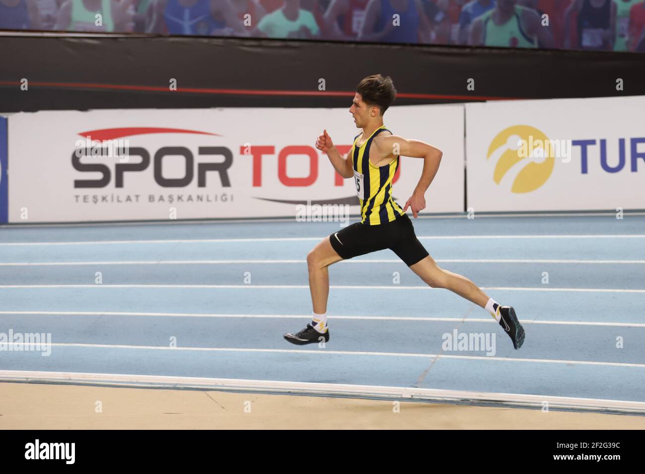 ISTANBUL, TURKEY - JANUARY 30, 2021: Undefined athlete running during ...