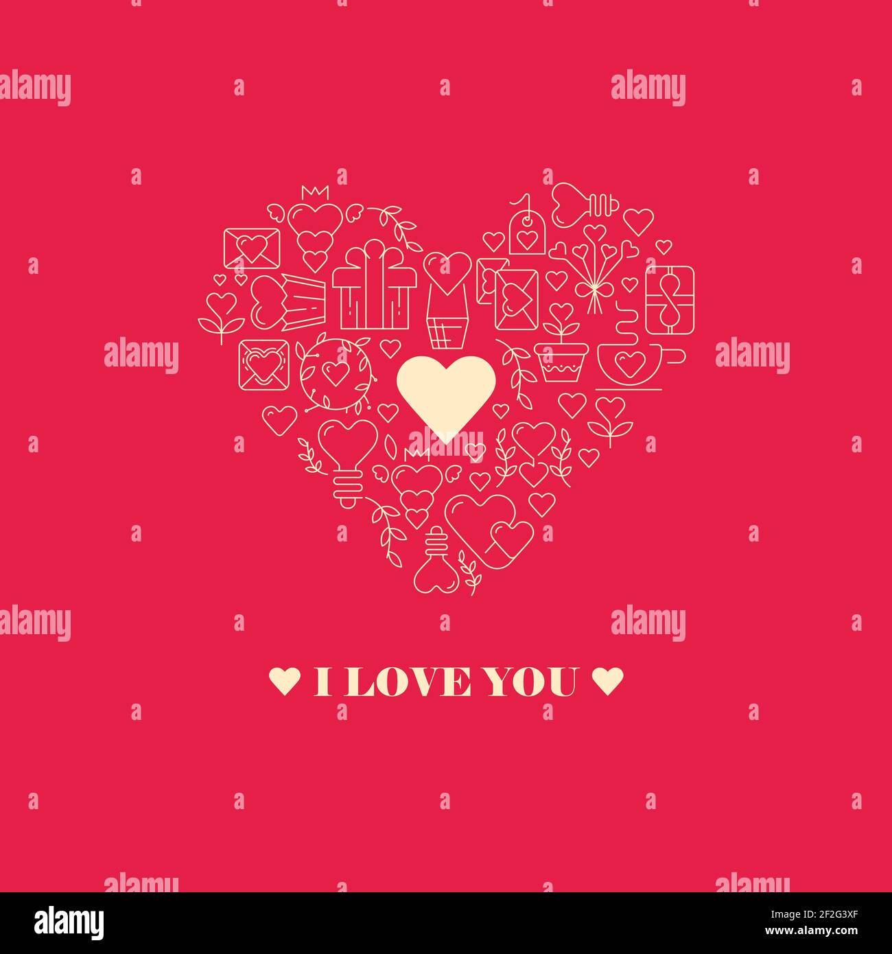 Declaration of love poster with three words, small white heart in the ...