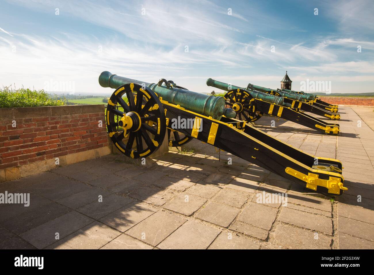 Historic cannon in a row at Fortress of Königstein, Saxon Switzerland ...