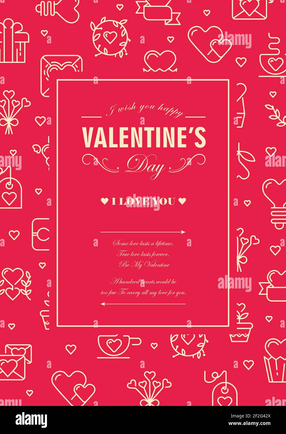 Original red and white colored square frame card with many small hearts ...