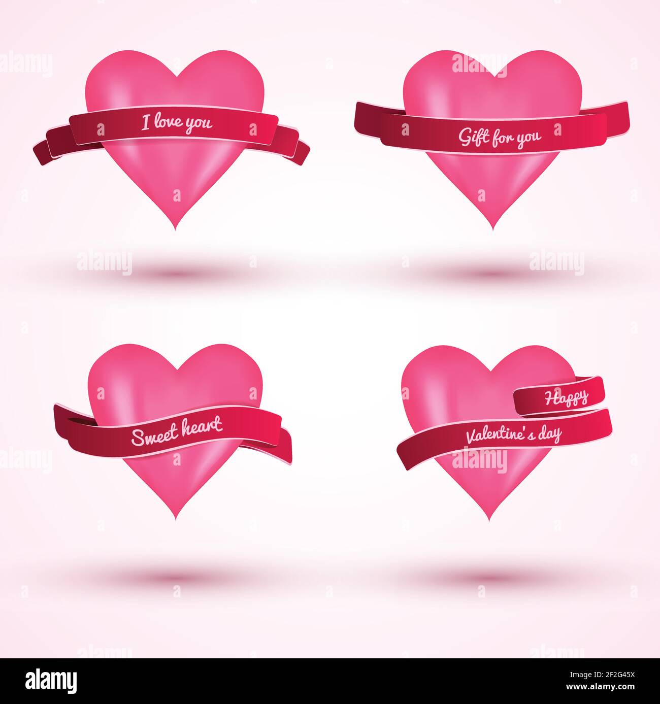 Cute valentines day 2x2 flat love cards with pink hears and ribbons ...