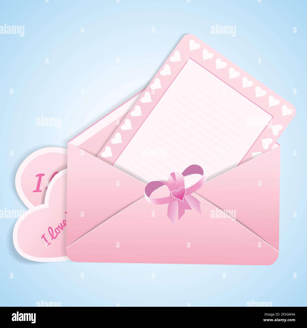 Cute valentines day set with two valentines envelope with bow and blank ...