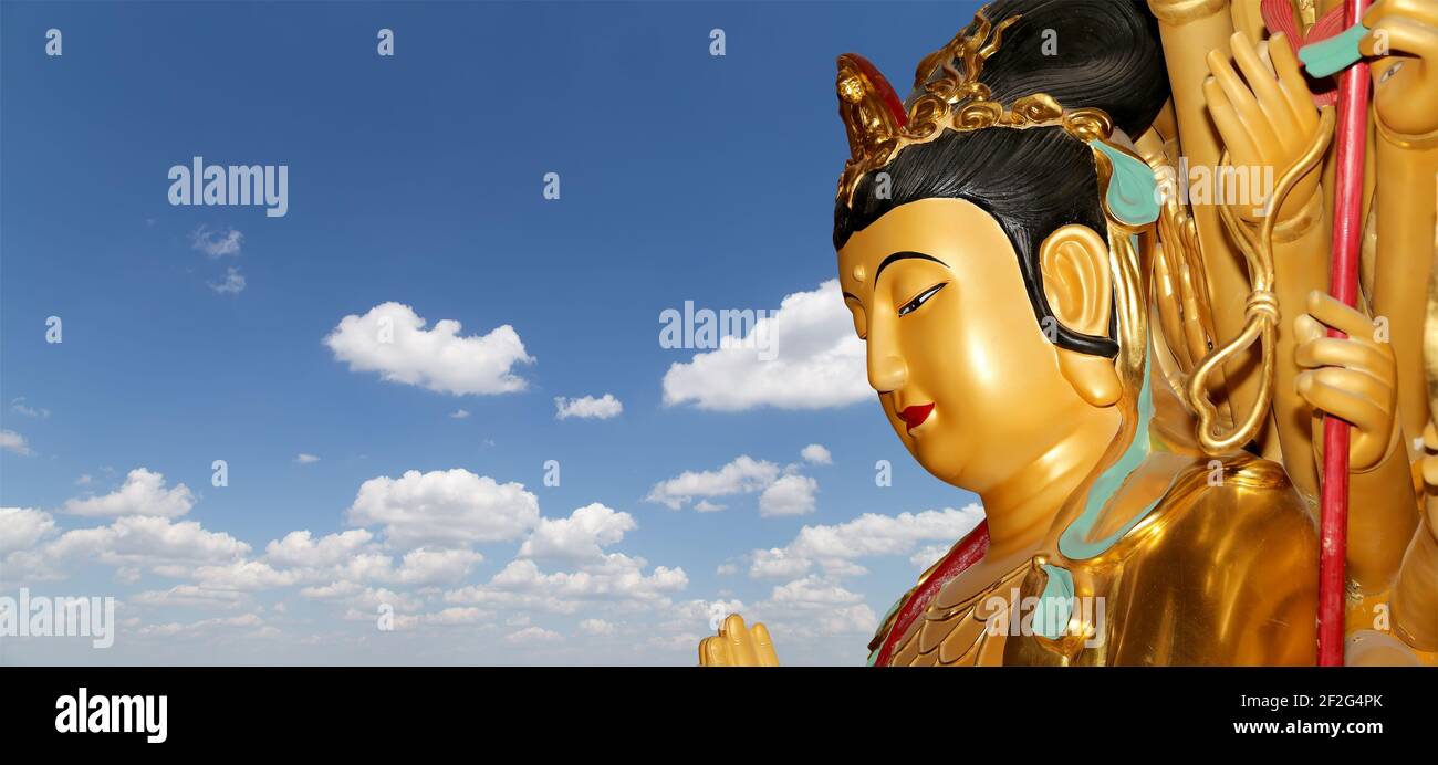 Buddhist Temple. Golden statue of Buddha-- southern Xian (Sian, Xi'an ...