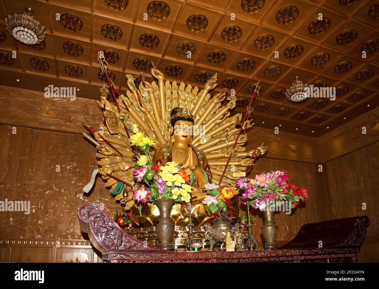 Buddhist Temple. Golden statue of Buddha-- southern Xian (Sian, Xi'an ...