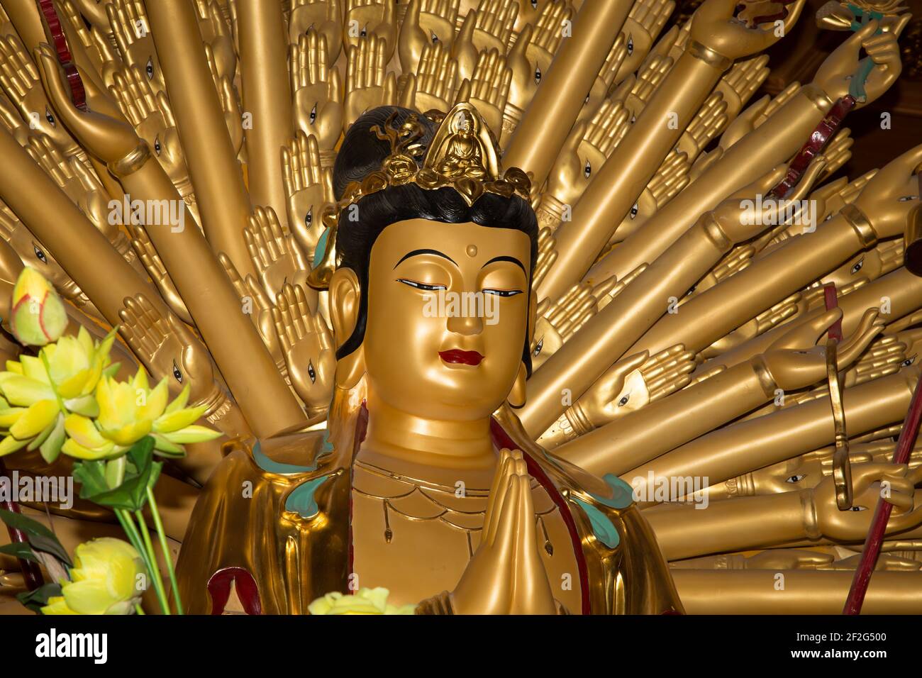 Buddhist Temple. Golden statue of Buddha-- southern Xian (Sian, Xi'an ...
