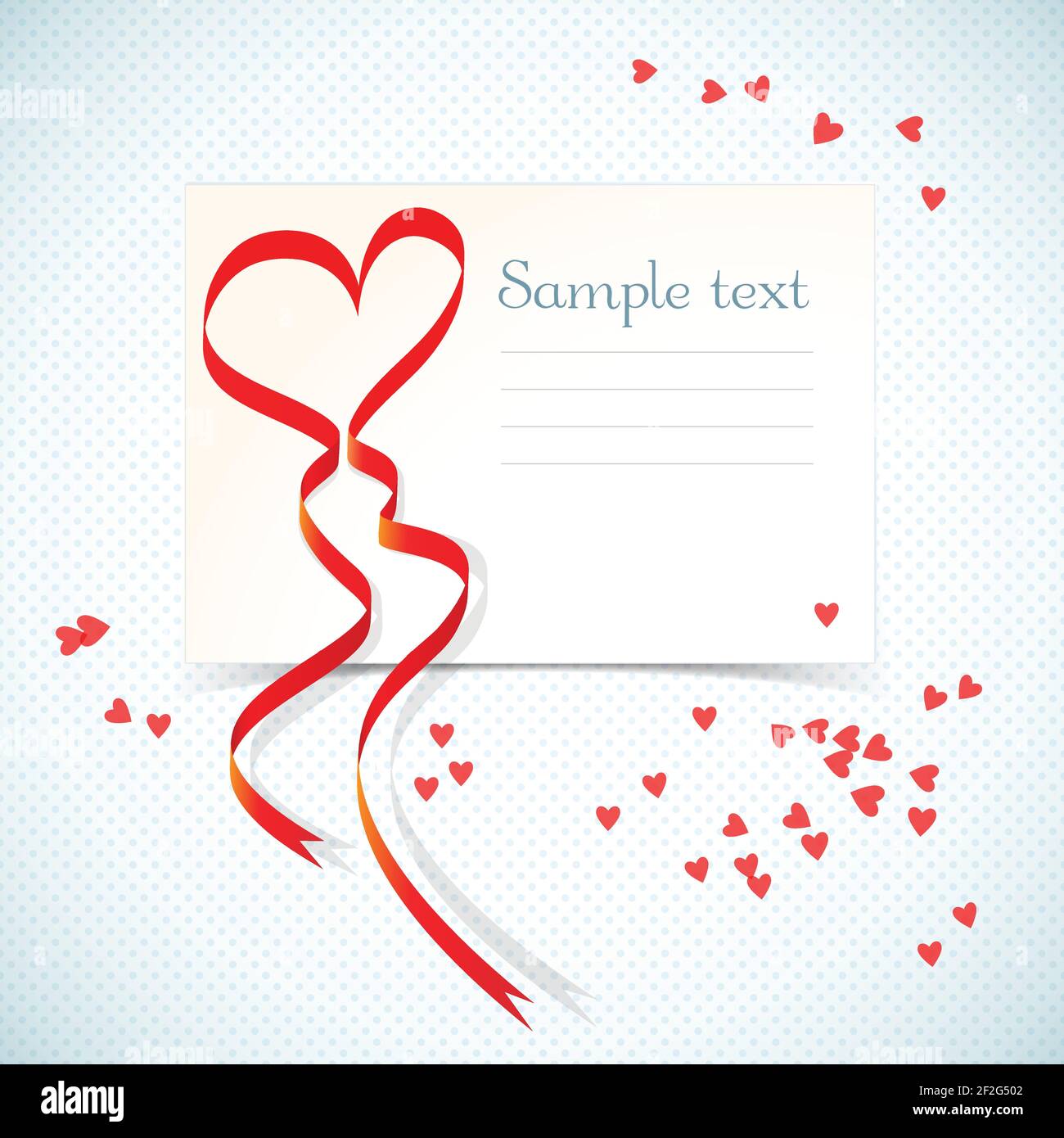 Blank holiday love gift card with text field and red heart ribbon on ...