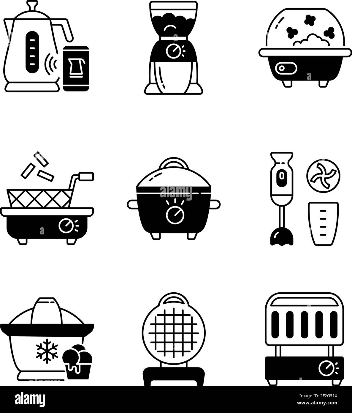Electric cooking devices black linear icons set Stock Vector Image ...