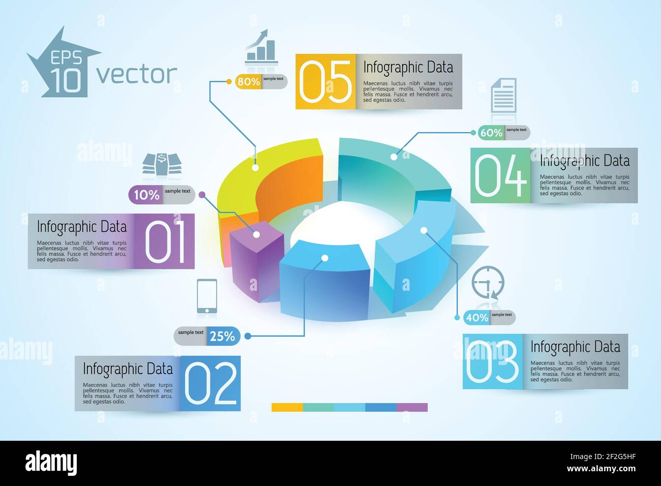 Abstract business diagram infographics with colorful 3d graphs five ...