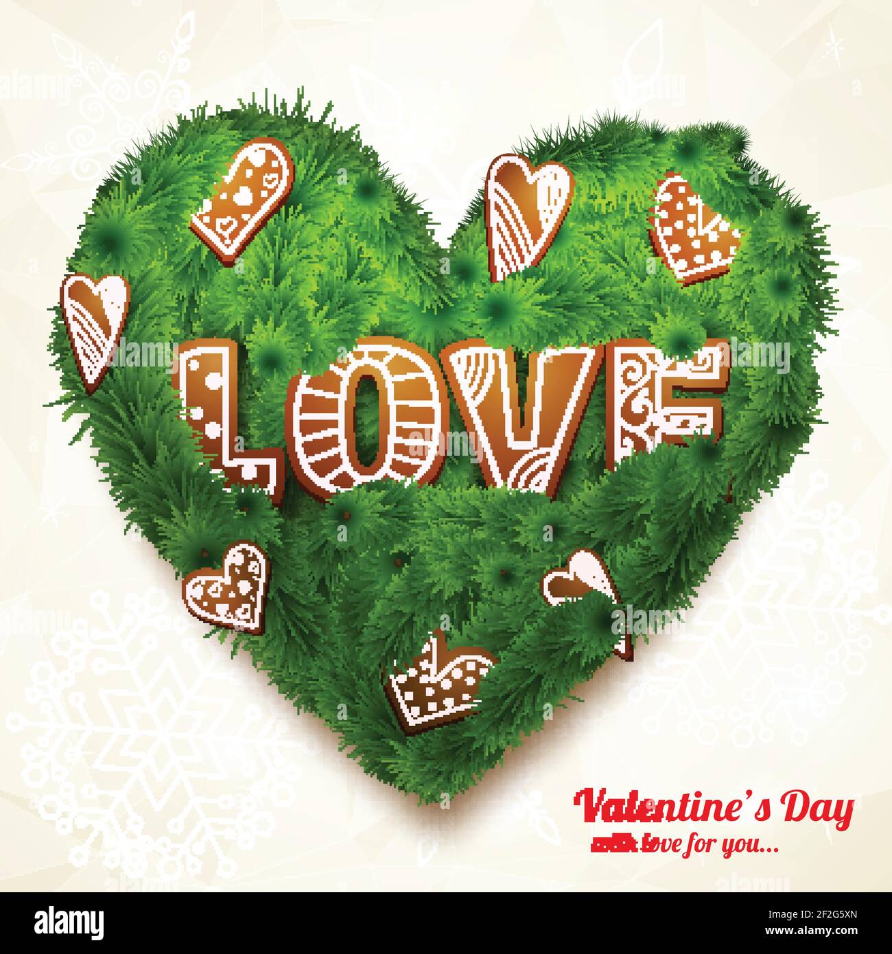 Romantic realistic greeting background with inscription green heart ...