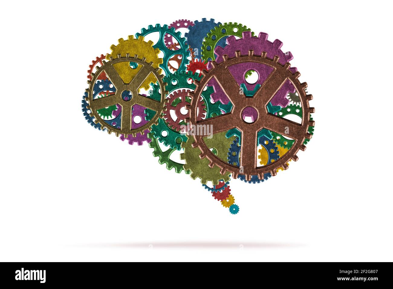 Human brain with colorful metallic gears on white background Stock ...