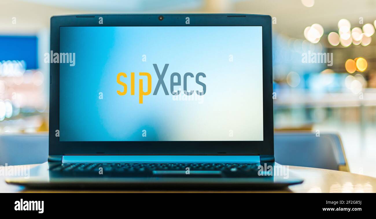 POZNAN, POL - FEB 6, 2021: Laptop computer displaying logo of sipXecs ...