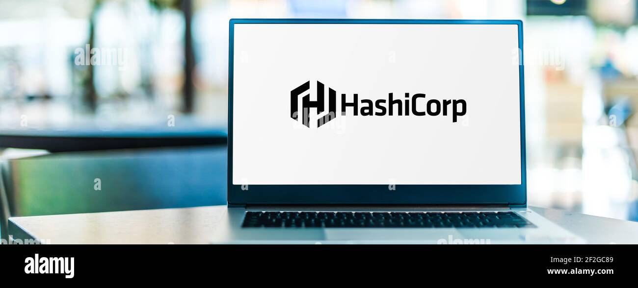 POZNAN, POL - FEB 6, 2021: Laptop computer displaying logo of HashiCorp ...