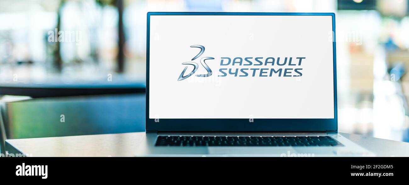 POZNAN, POL - FEB 6, 2021: Laptop computer displaying logo of Dassault ...