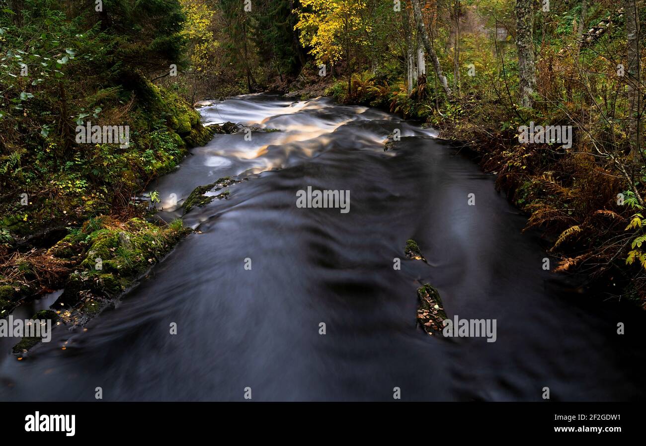 Amazing mountain waterfall landscape. Autumn forest and waterfall ...