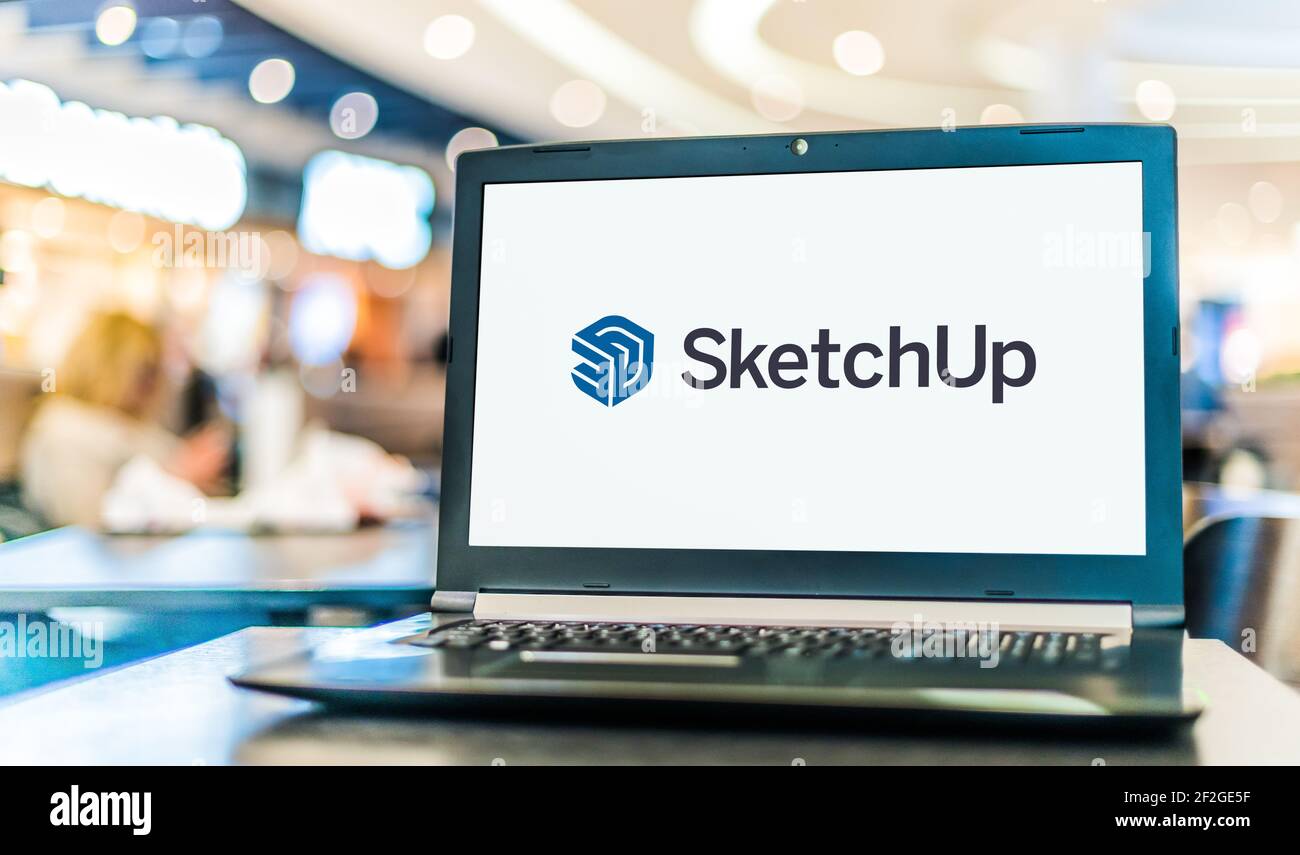 POZNAN, POL - FEB 6, 2021: Laptop computer displaying logo of SketchUp ...