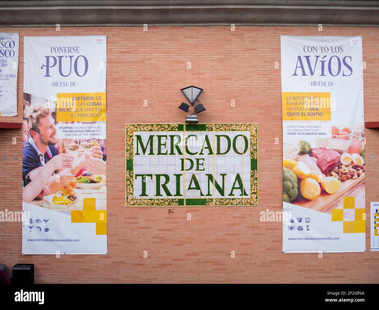 The tiled sign for the Triana Market or Mecardo de Triana in Triana ...