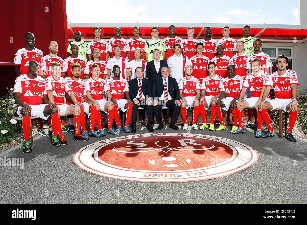 Stade De Reims team during the official photo shoot, French football ...