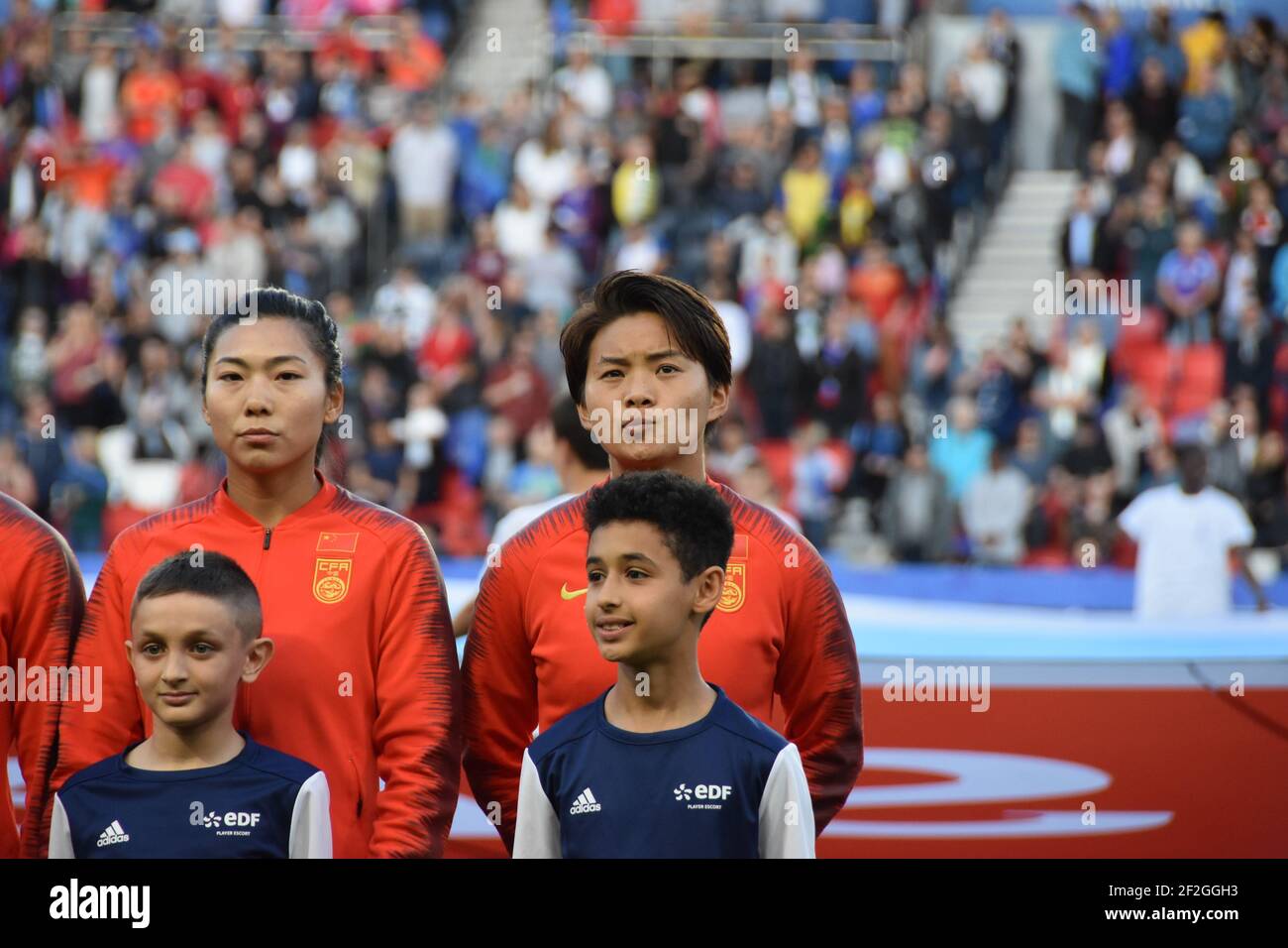 Shuang Wang of China during the national anthem before the FIFA Women's ...