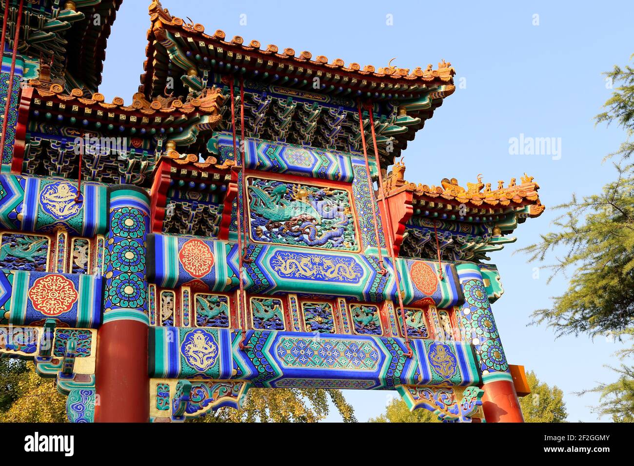 Traditional antique Chinese gate in Yonghe Temple, also known as the ...