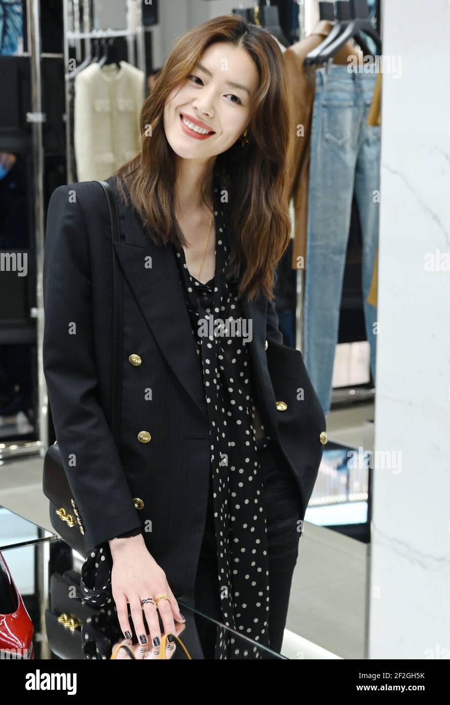 March 11, 2021, Shanghai, China: Chinese model LIU WEN, wearing a black ...