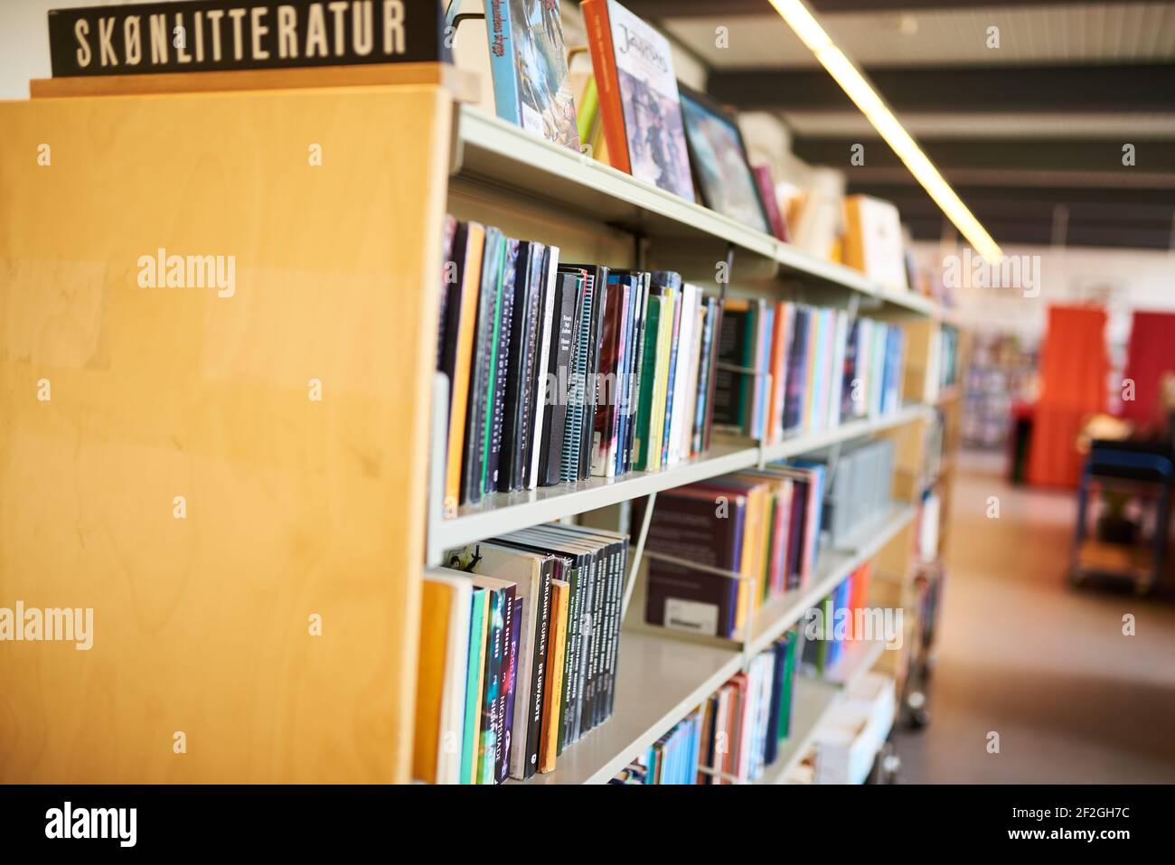 Closeup of a bookshelf in a school library Stock Photo - Alamy