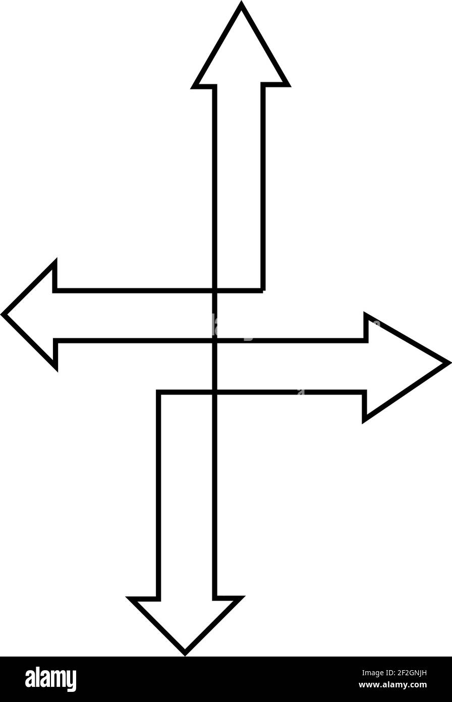 Four arrows drawn with one line pointing in four different directions ...