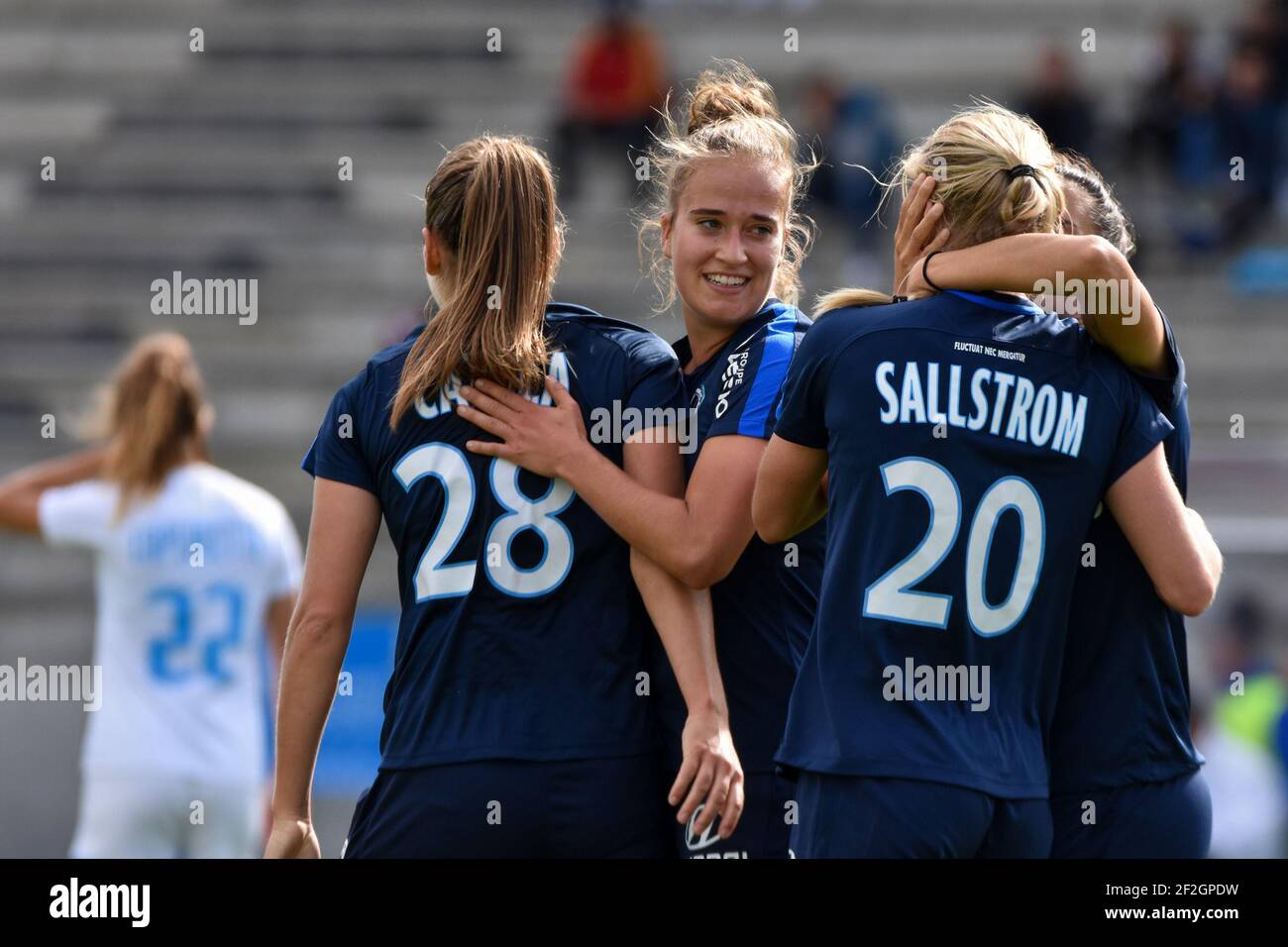 Thea Greboval of Paris FC celebrates the goal with teammates during the ...