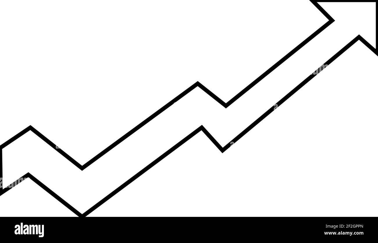 An arrow going up and down ascending higher with a white background ...