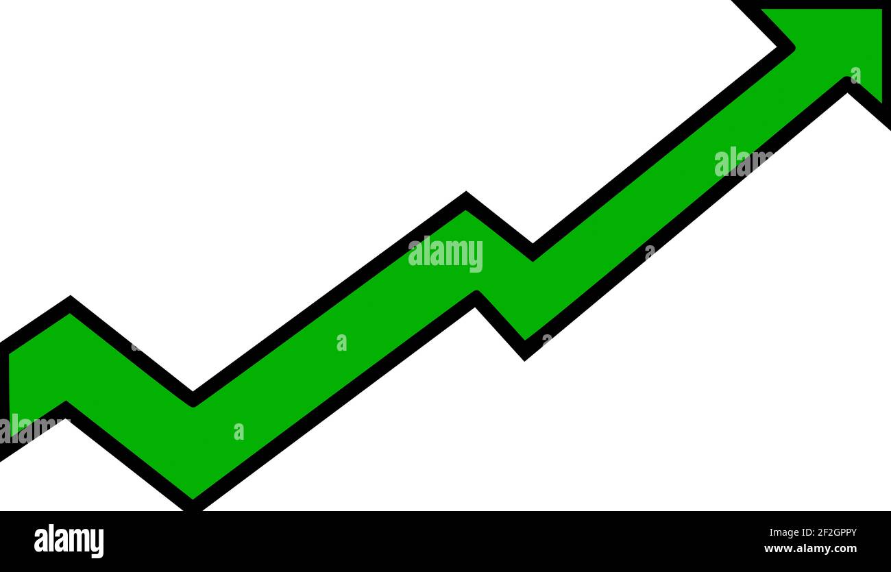 A green arrow with a the concept o growth rising up and down ascending ...