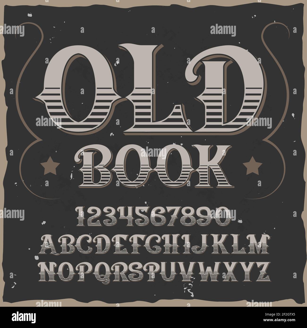 old Book alphabet with square frame and vintage typeface with lines ...