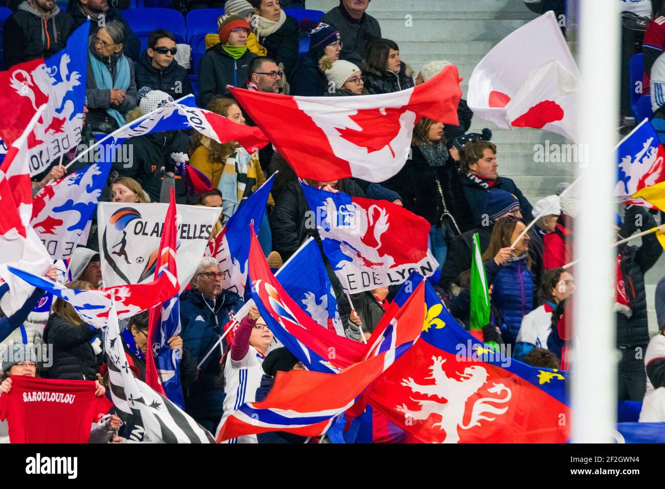 The fans of Olympique Lyonnais cheer their team during the Women's ...