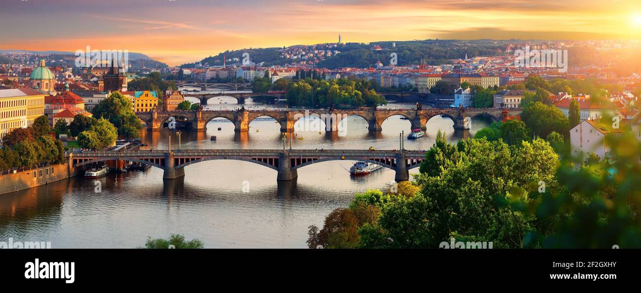 Charles bridge at sunset hi-res stock photography and images - Alamy