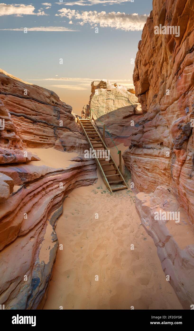 Sandy canyon in desert of Sinai Stock Photo - Alamy