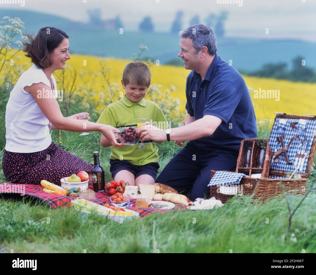 A family picnic in the countryside, Lincolnshire Wolds, England, UK ...