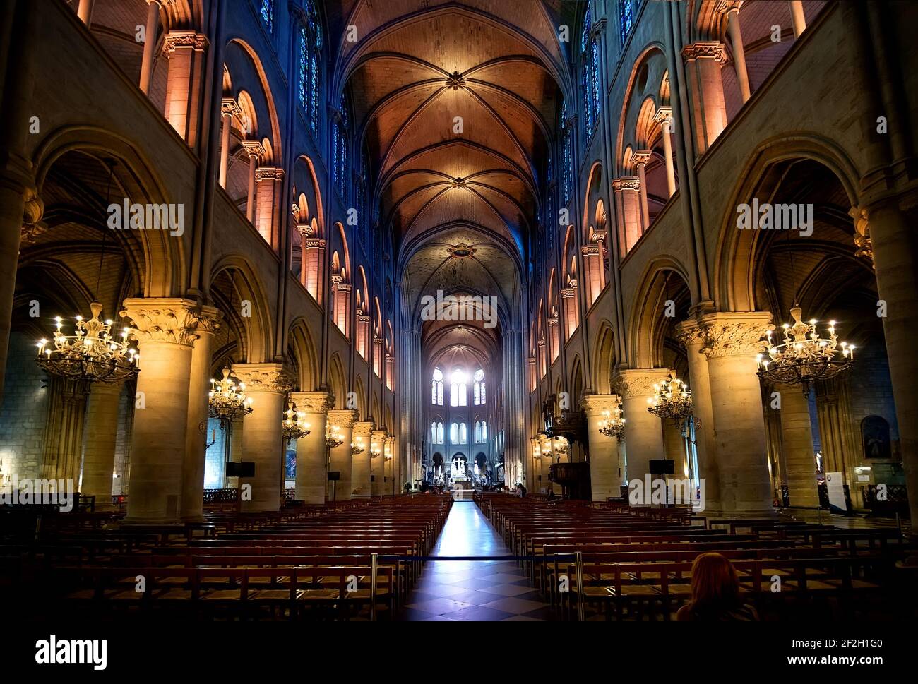 PARIS, FRANCE - AUGUST 24, 2016 : Interior of ancient cathedral Notre ...