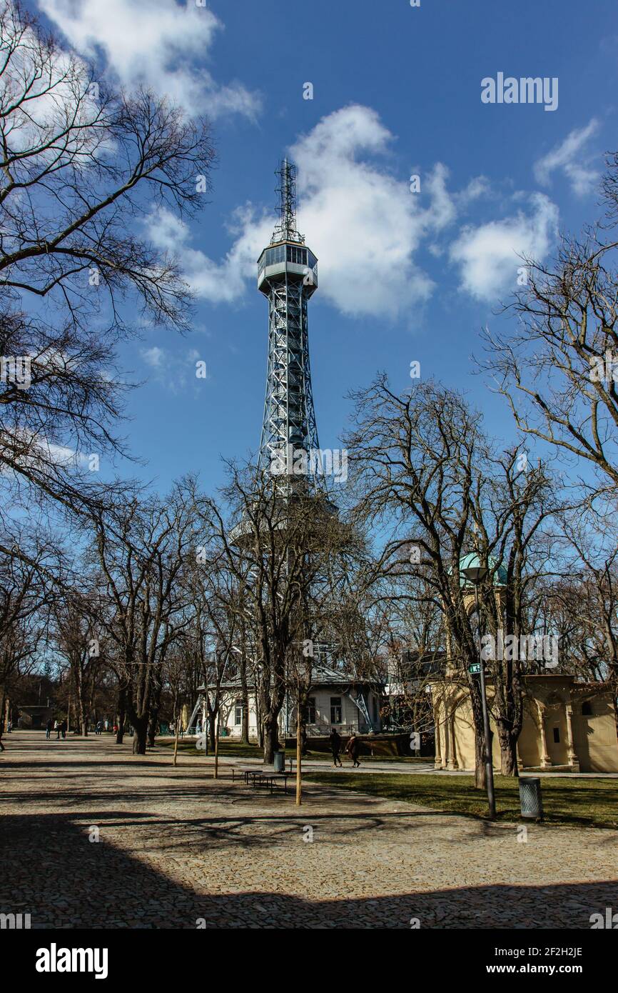 Petrin Lookout Tower, Prague, Czech republic.Steel tower 63.5 metres ...