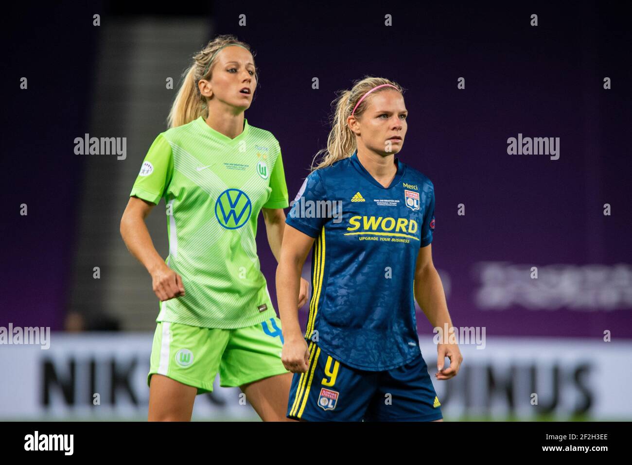 Kathrin Hendrich of VFL Wolfsburg and Eugenie Le Sommer of Olympique ...