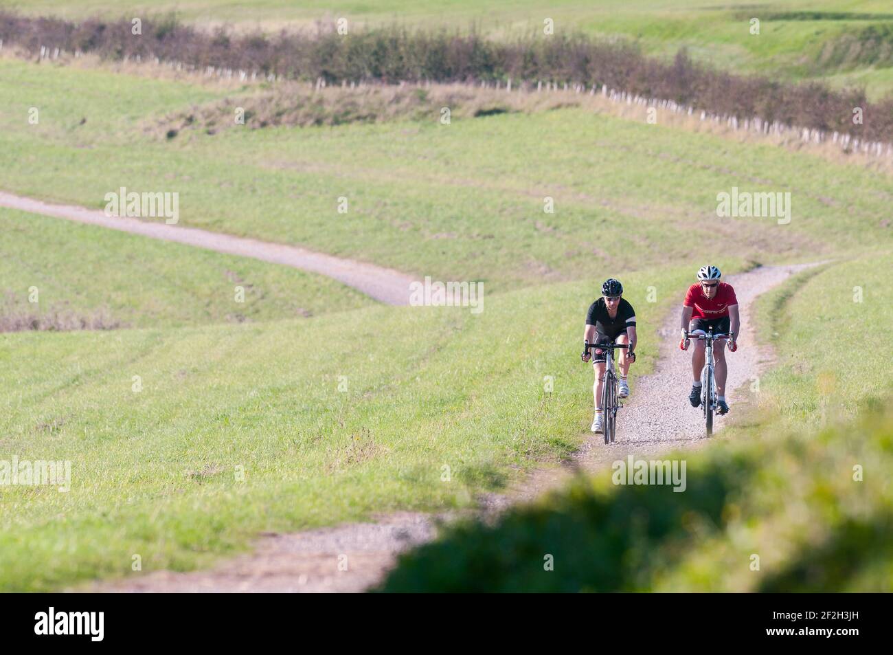 Cyclists on the Downs Link route that connects the North and South ...