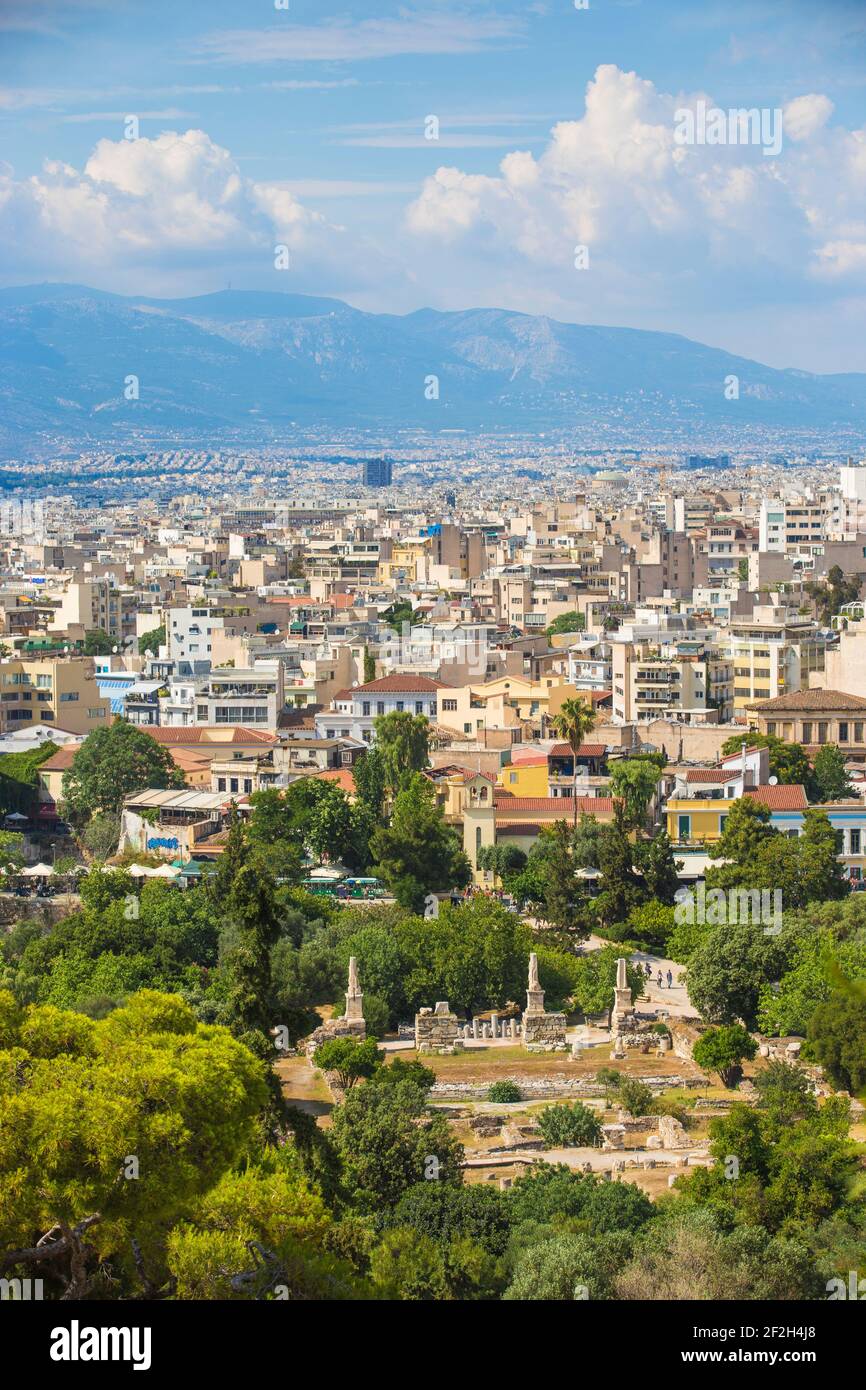 Greece, Attica, Athens, The Agora, View of Statues in front of the ...