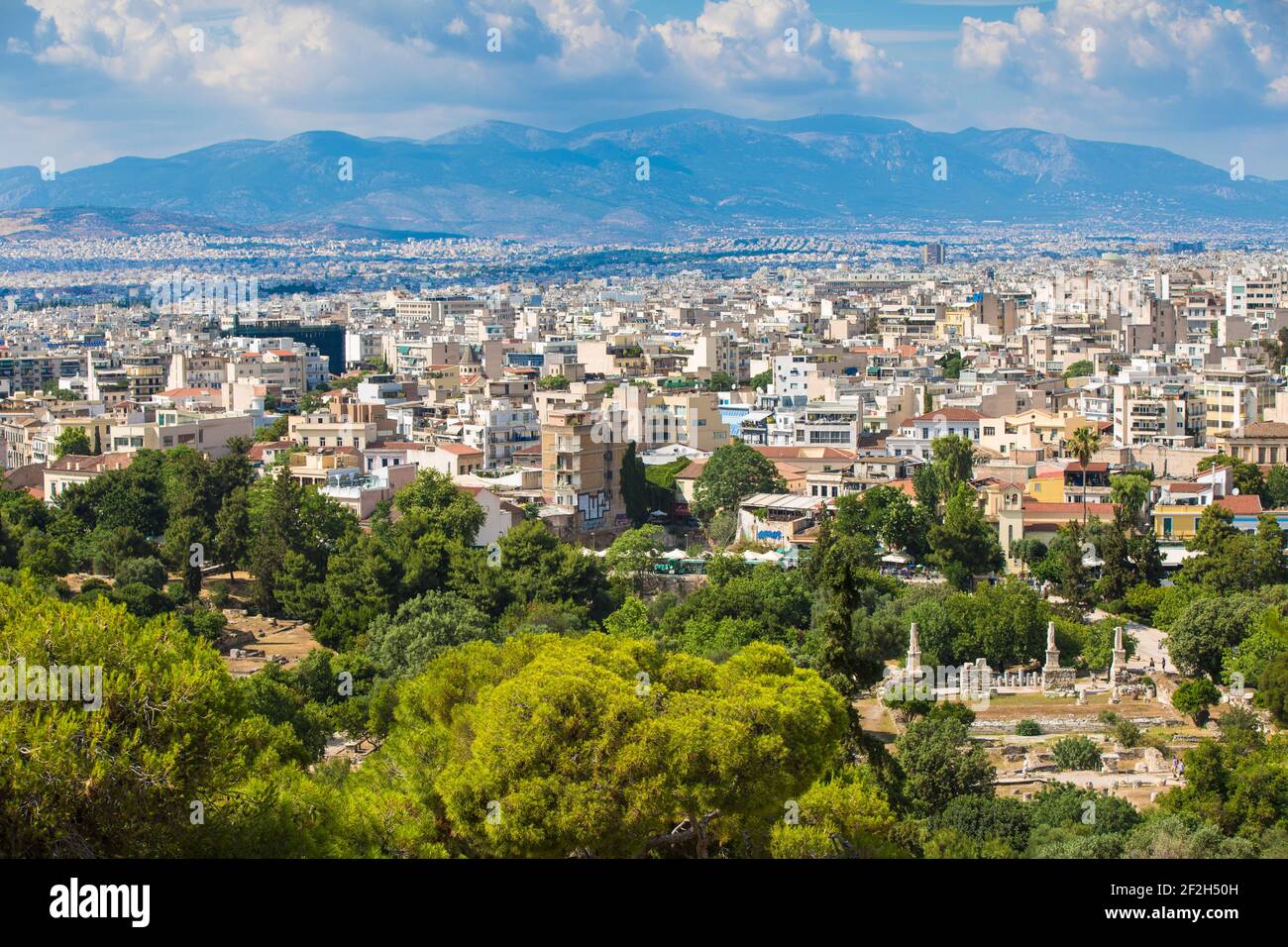 Greece, Attica, Athens, The Agora, View of Statues in front of the ...