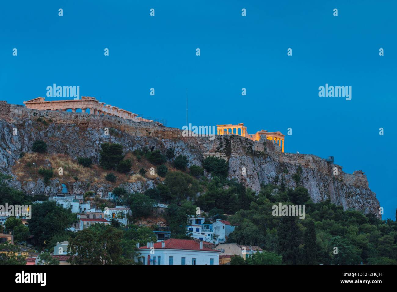 Greece, Attica, Athens, View of Plaka and The Acropolis at dawn Stock ...