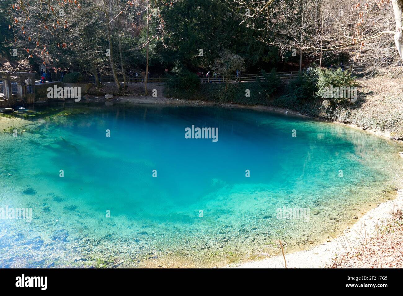 A scenic view of a blue water pot in Blaubeuren UNESCO world cultural ...