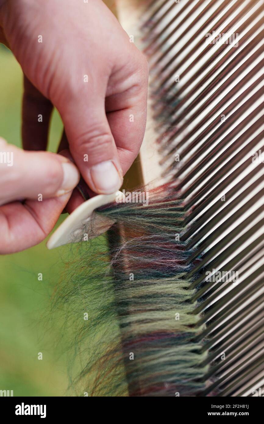 Woman, detail, hands, wool, fibers, comb, card Stock Photo - Alamy