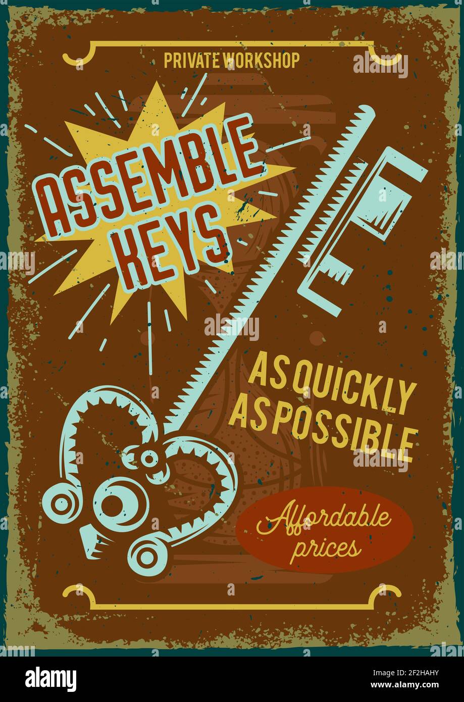 Poster design with illustration of assemble keys on dusty background ...