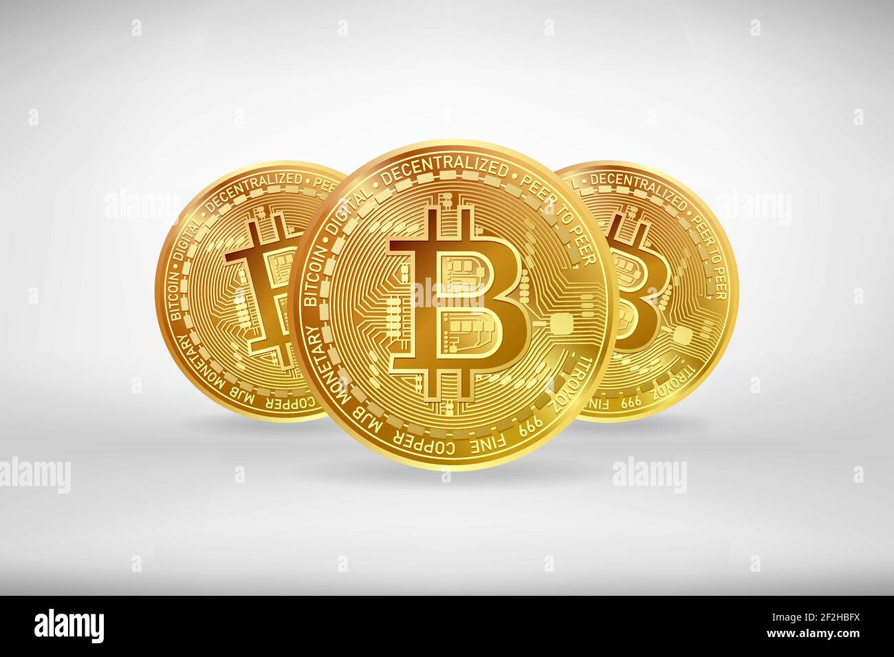 Golden bitcoin crypto currency icons with shadows isolated on white ...