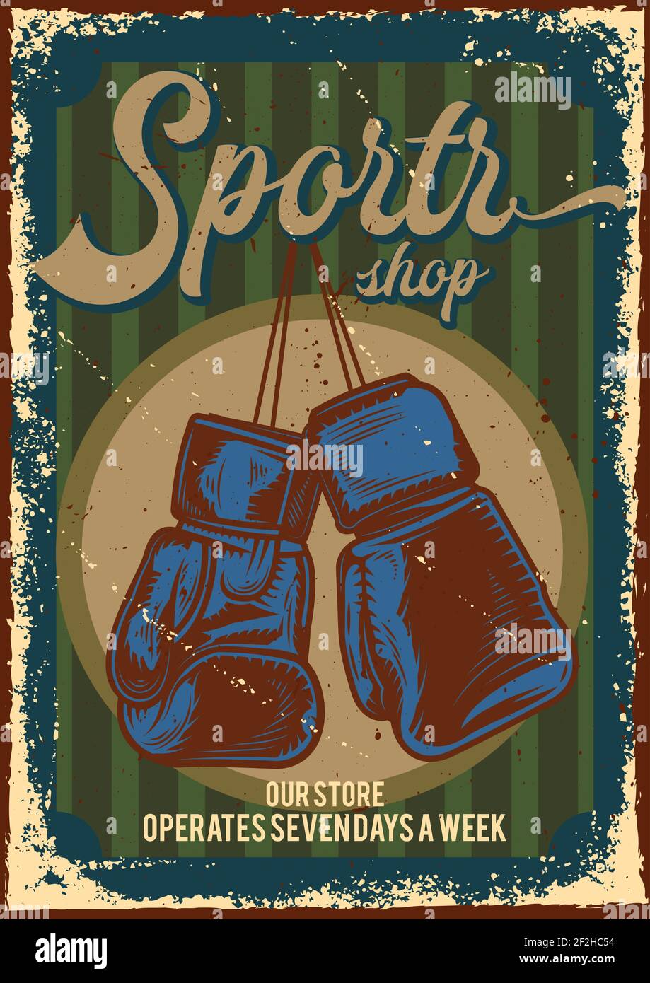 Poster design with illustration of advertising of sports store on dusty ...