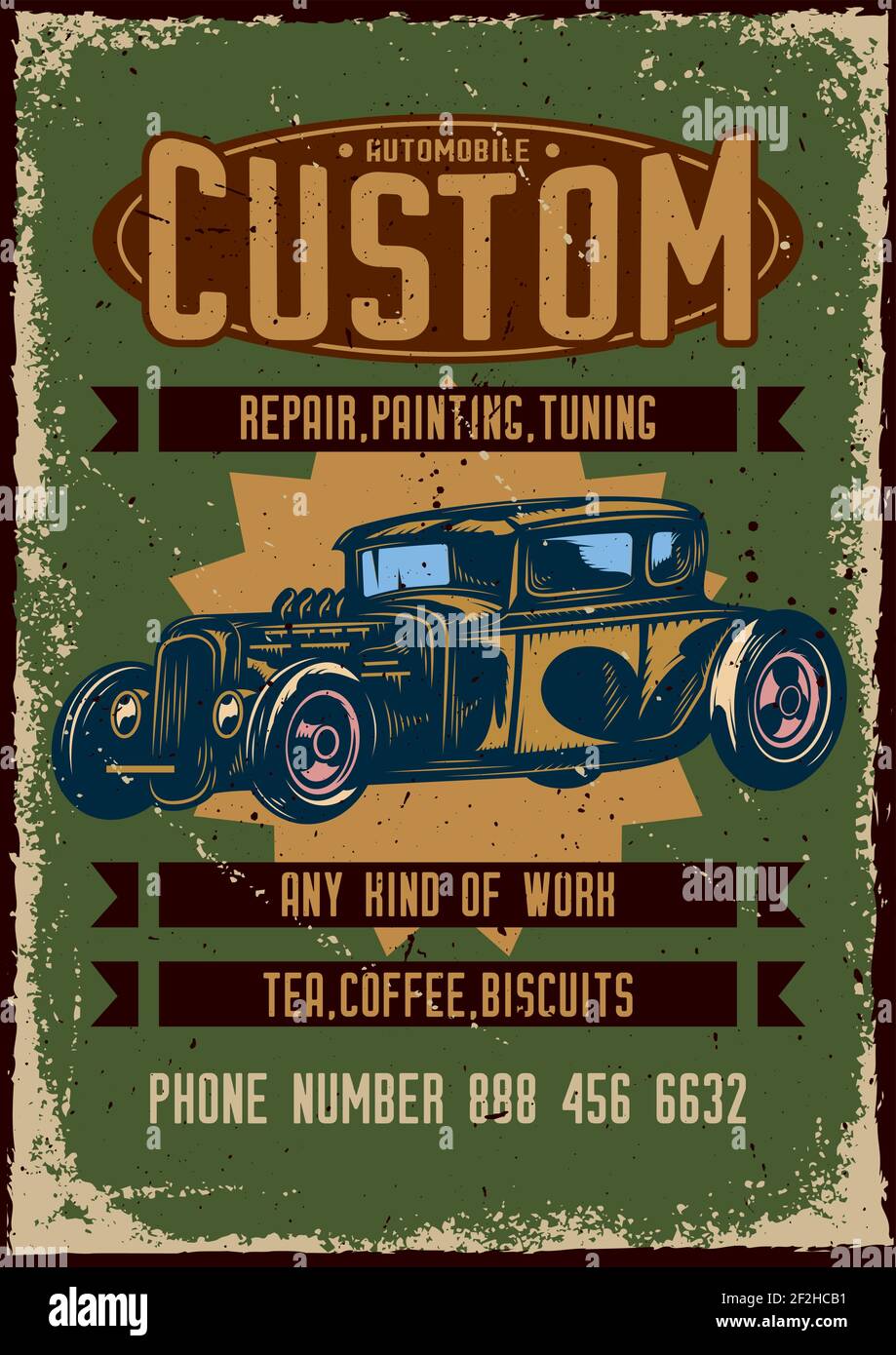 Poster design with illustration of advertising of custom car service on ...
